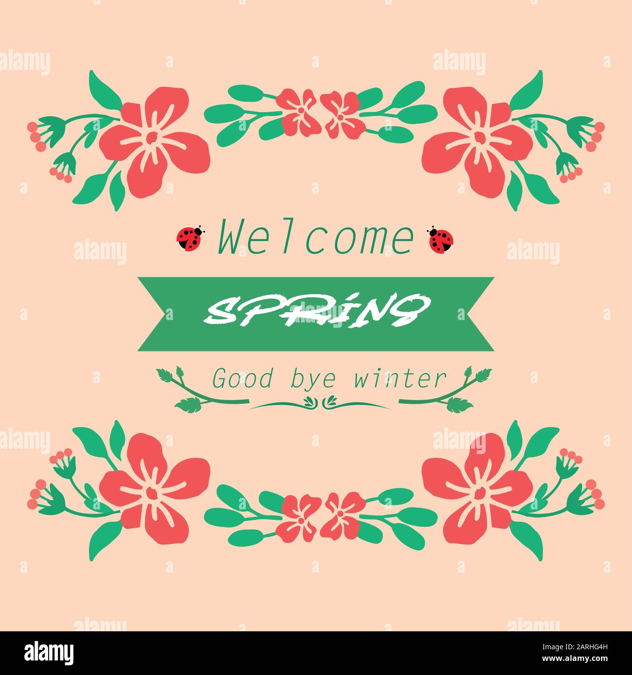 Antique Shape of welcome spring card template, with cute leaf and ...