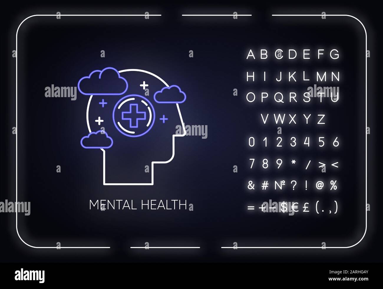 Mental health neon light icon. Emotional wellness. Treatment. Stress ...
