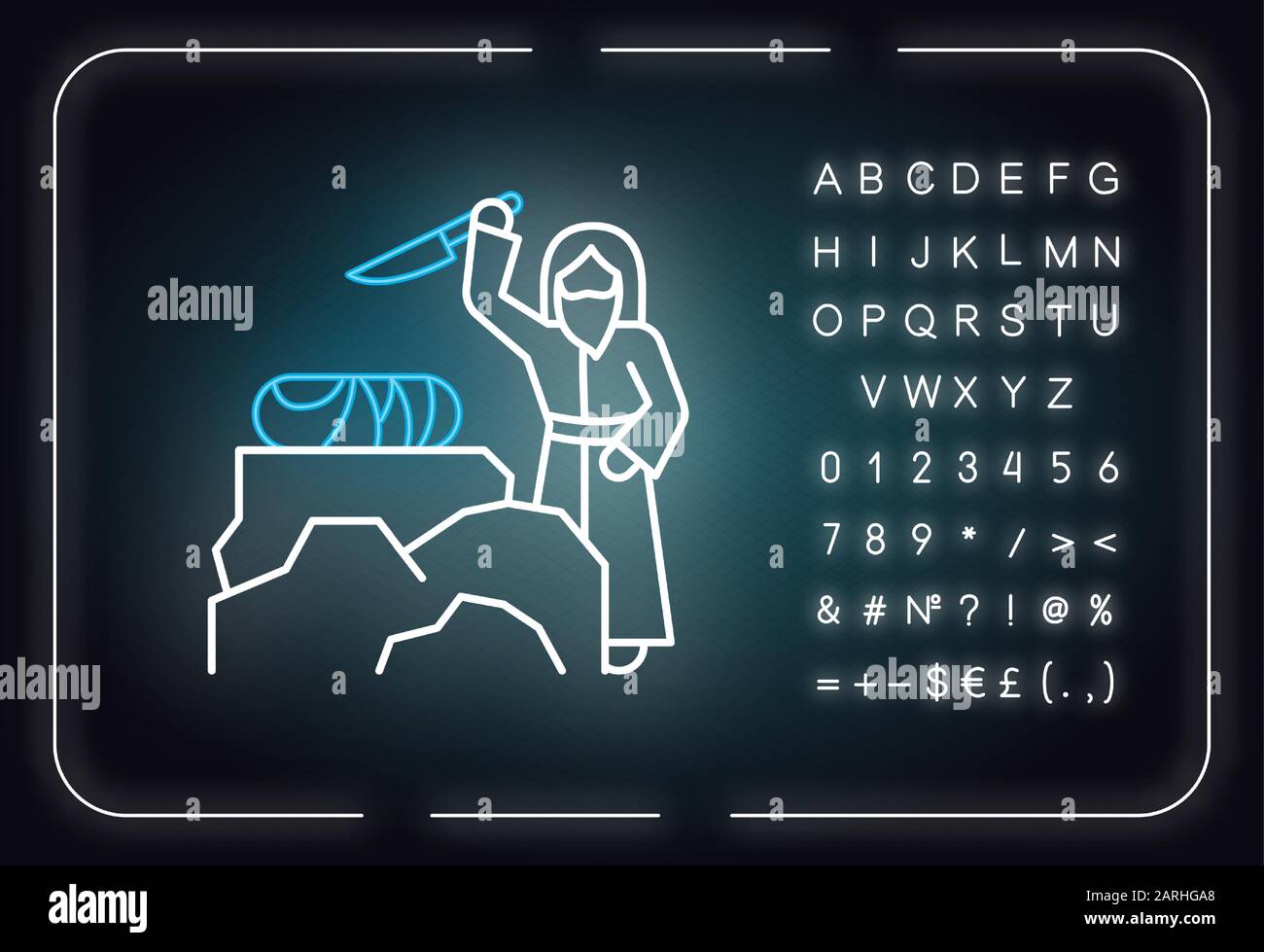 Binding of Isaac neon light icon. Hebrew Bible story. Abraham ...