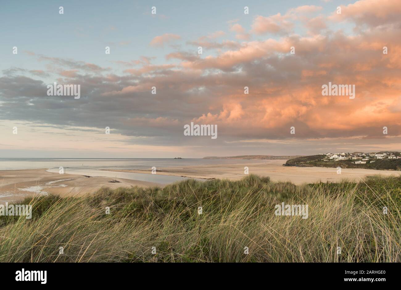 Sunset on the beach at Lelant, north Cornwall, UK Stock Photo - Alamy