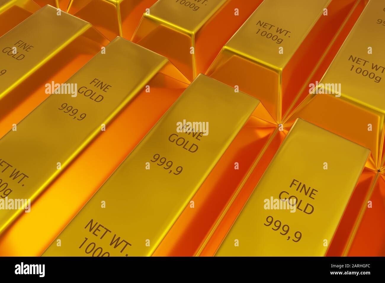 Stacked rows of shiny gold ingots or bars background - essential ...