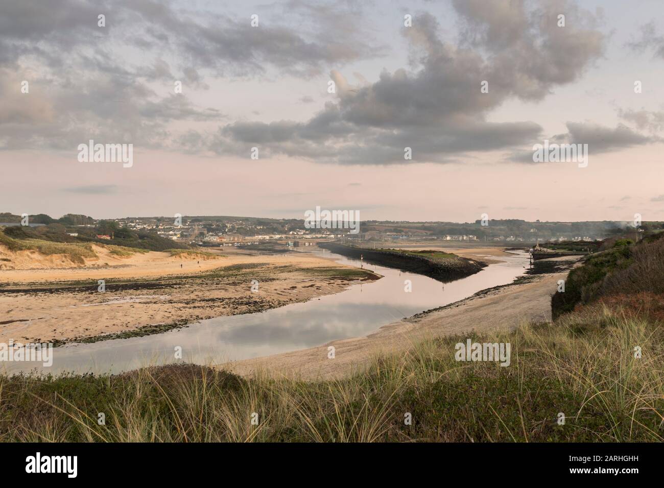Sunset on the beach at Lelant, north Cornwall, UK Stock Photo - Alamy