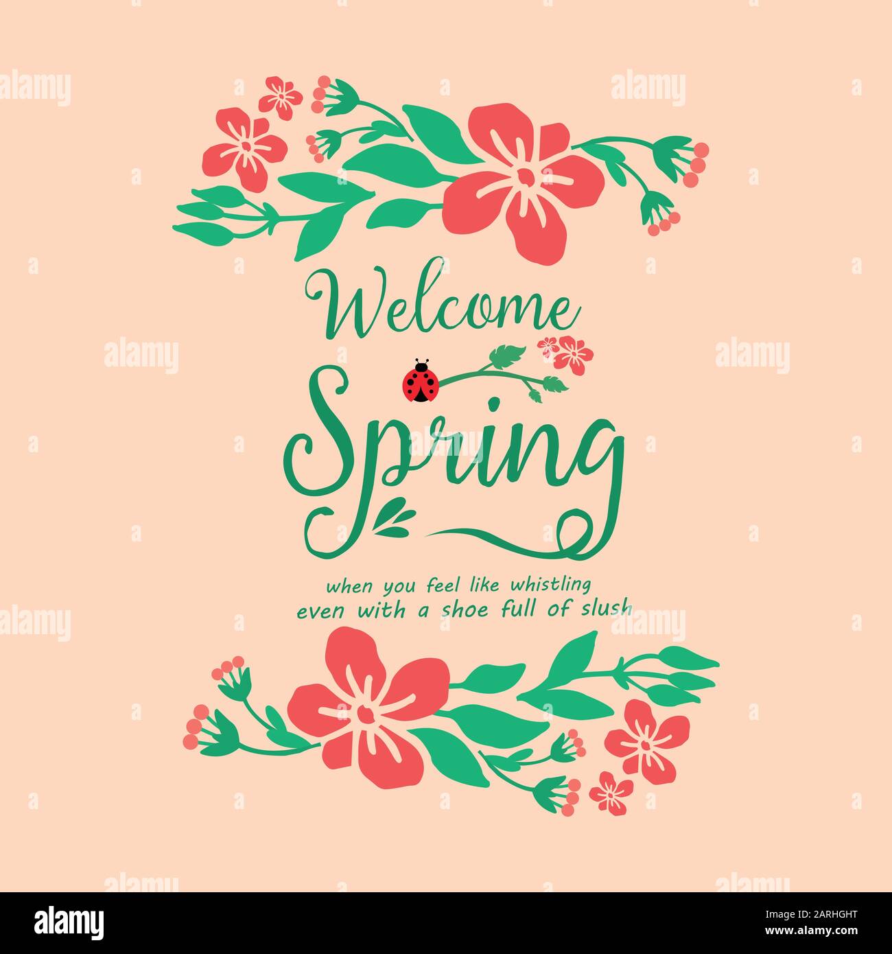 Antique Shape of welcome spring card template, with cute leaf and ...