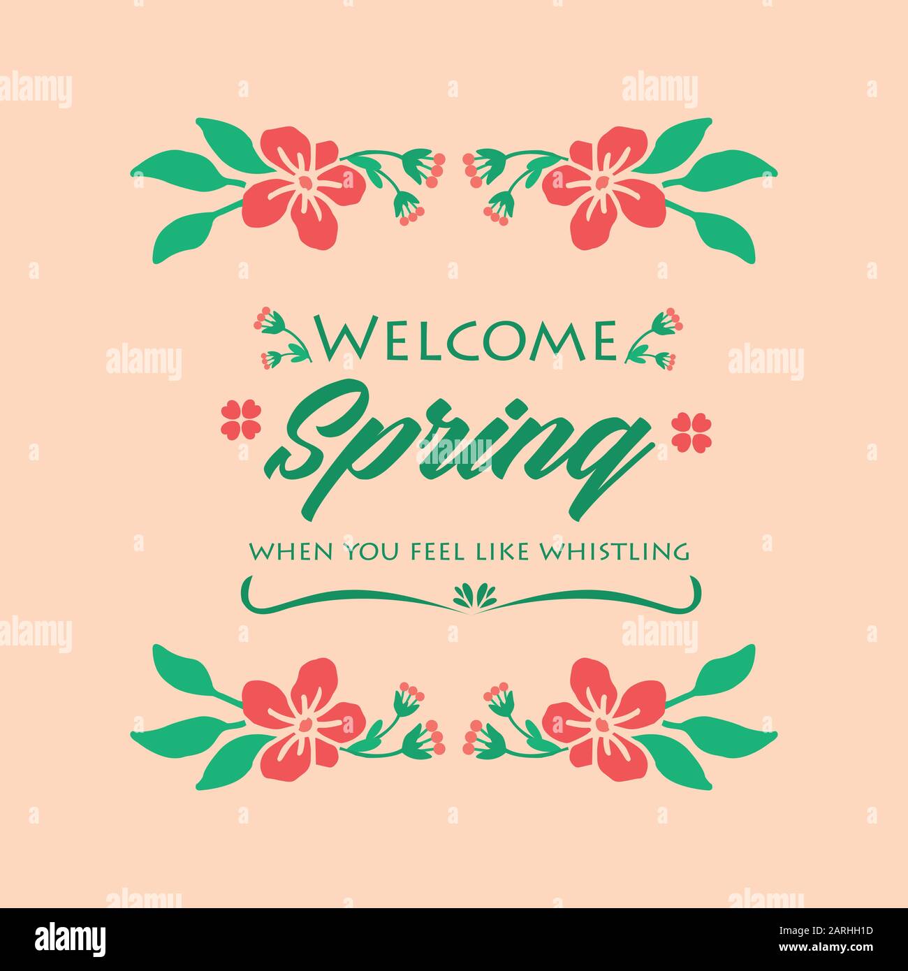 Welcome spring poster design, with elegant leaf and floral frame ...