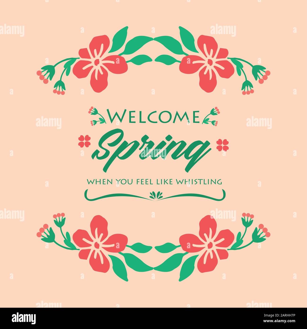 Elegant welcome spring greeting card design, with beautiful ornate leaf ...