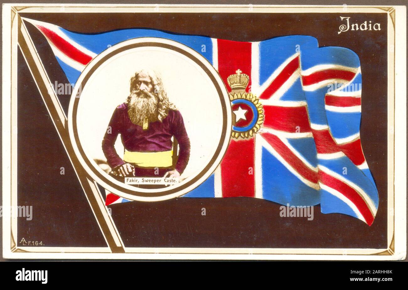 Postcard showing Sweeper Caste, Fakir, superimposed on British flag ...