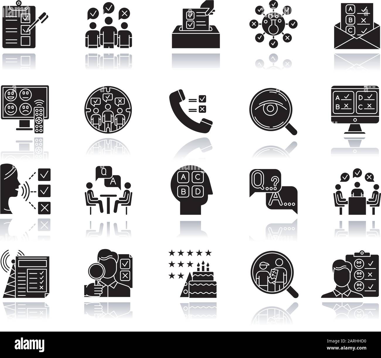Survey Methods Drop Shadow Black Glyph Icons Set Interview Online Telephone Poll Rating