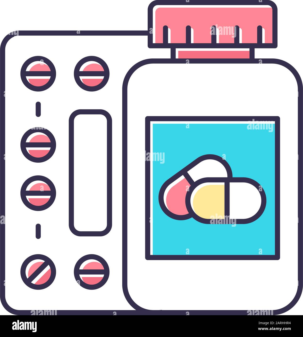 Medication color icon. Pills in bottle. Prescription and supplement ...