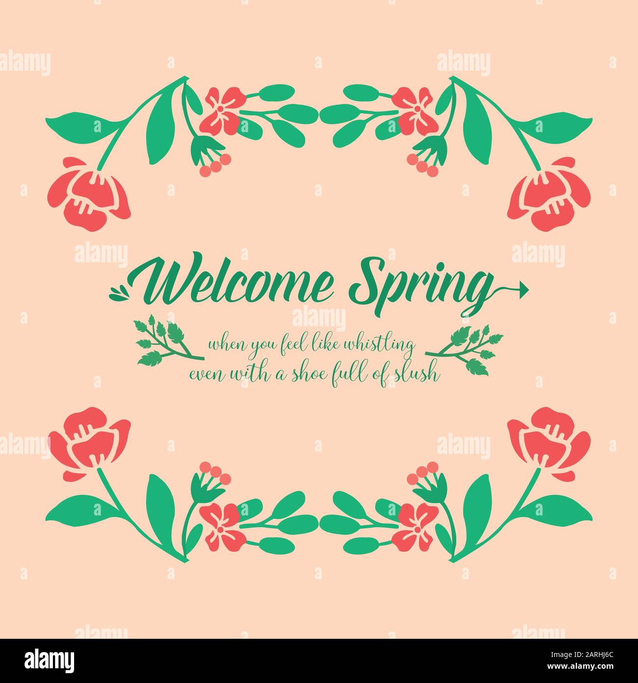 Antique Shape of welcome spring card template, with cute leaf and ...
