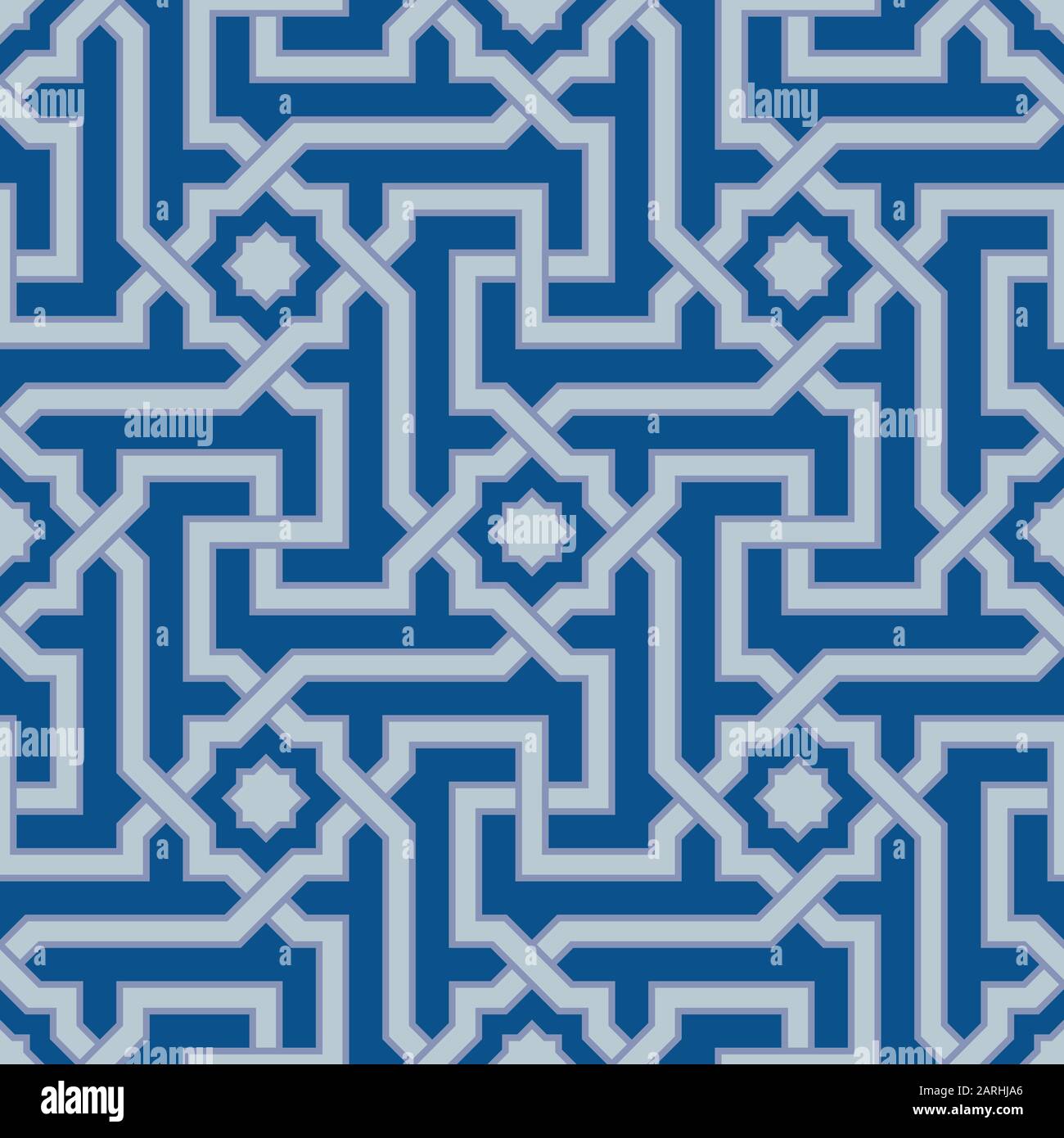 Classic Blue Ornate Seamless Vector Pattern of Moorish Tile Decorations ...