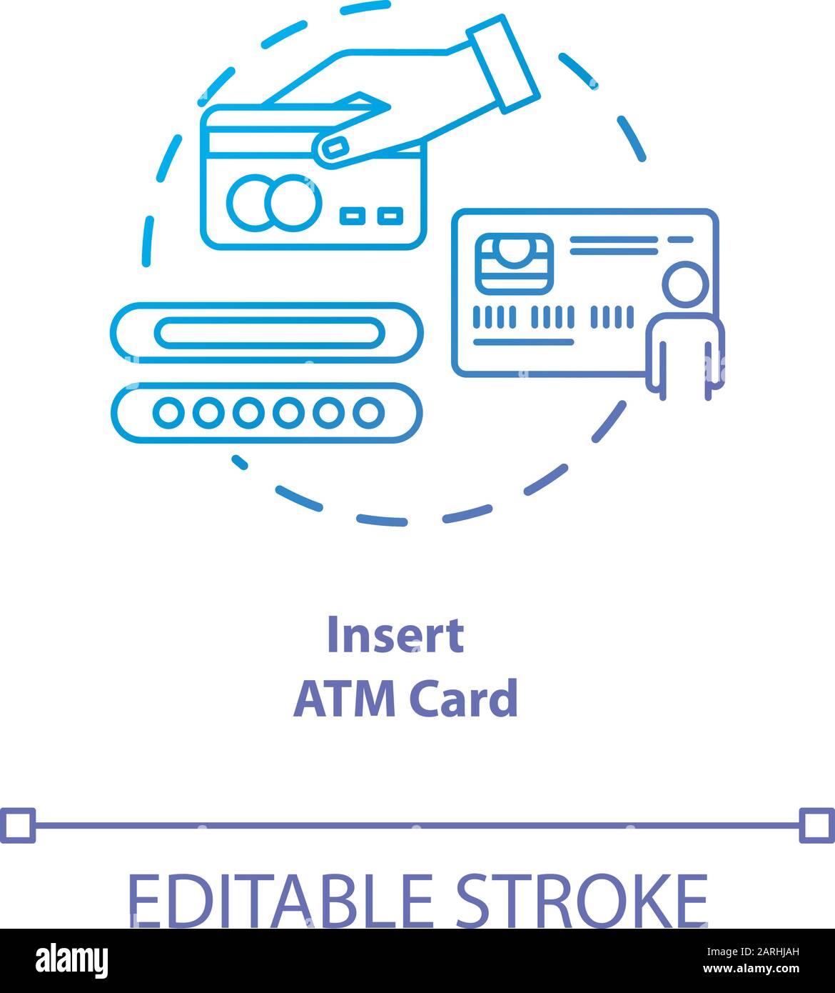 Insert ATM card blue gradient concept icon. Money withdrawal procedure ...