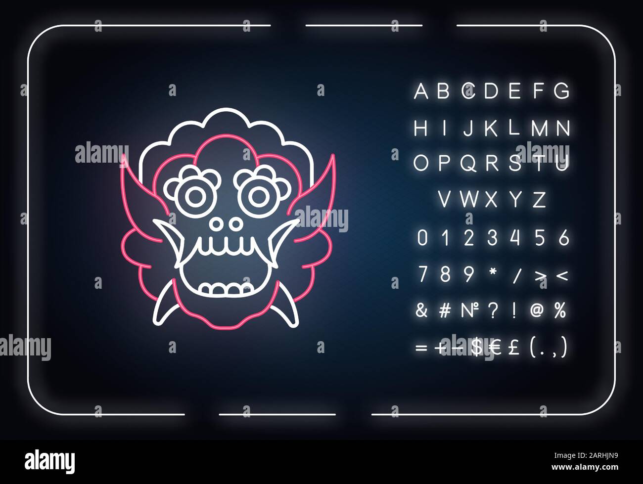 Indonesian mask neon light icon. Balinese dragon. Culture and tradition ...