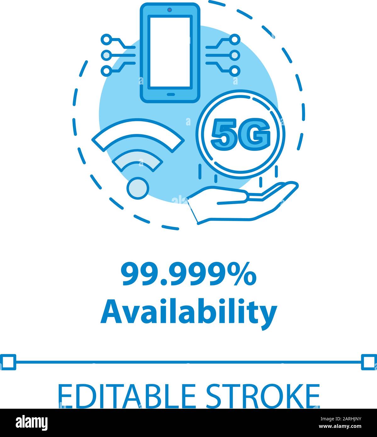 99.999 percent availability concept icon. Mobile internet. 5G ...