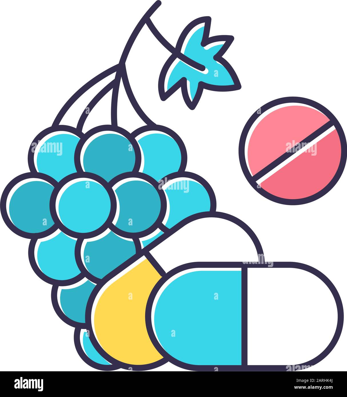 Vitamin intake color icon. Grape, organic food. Nutritious diet ...