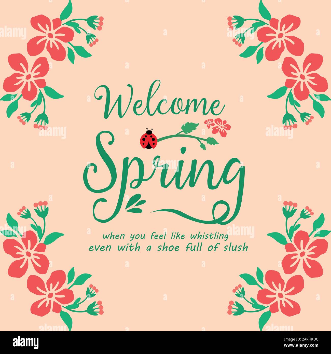 Antique Shape of welcome spring card template, with cute leaf and ...