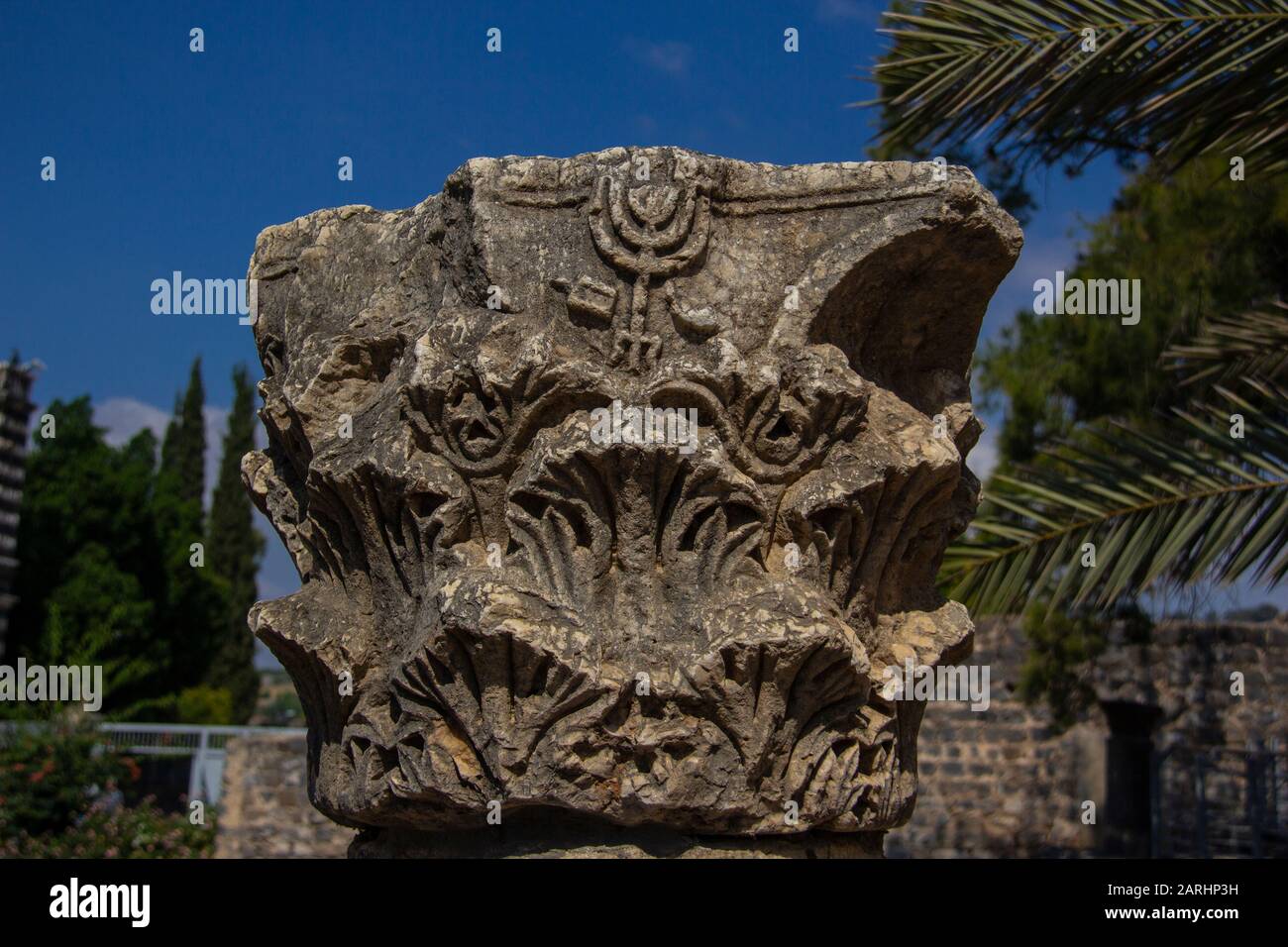 Ancient column capital, Capernaum Stock Photo - Alamy