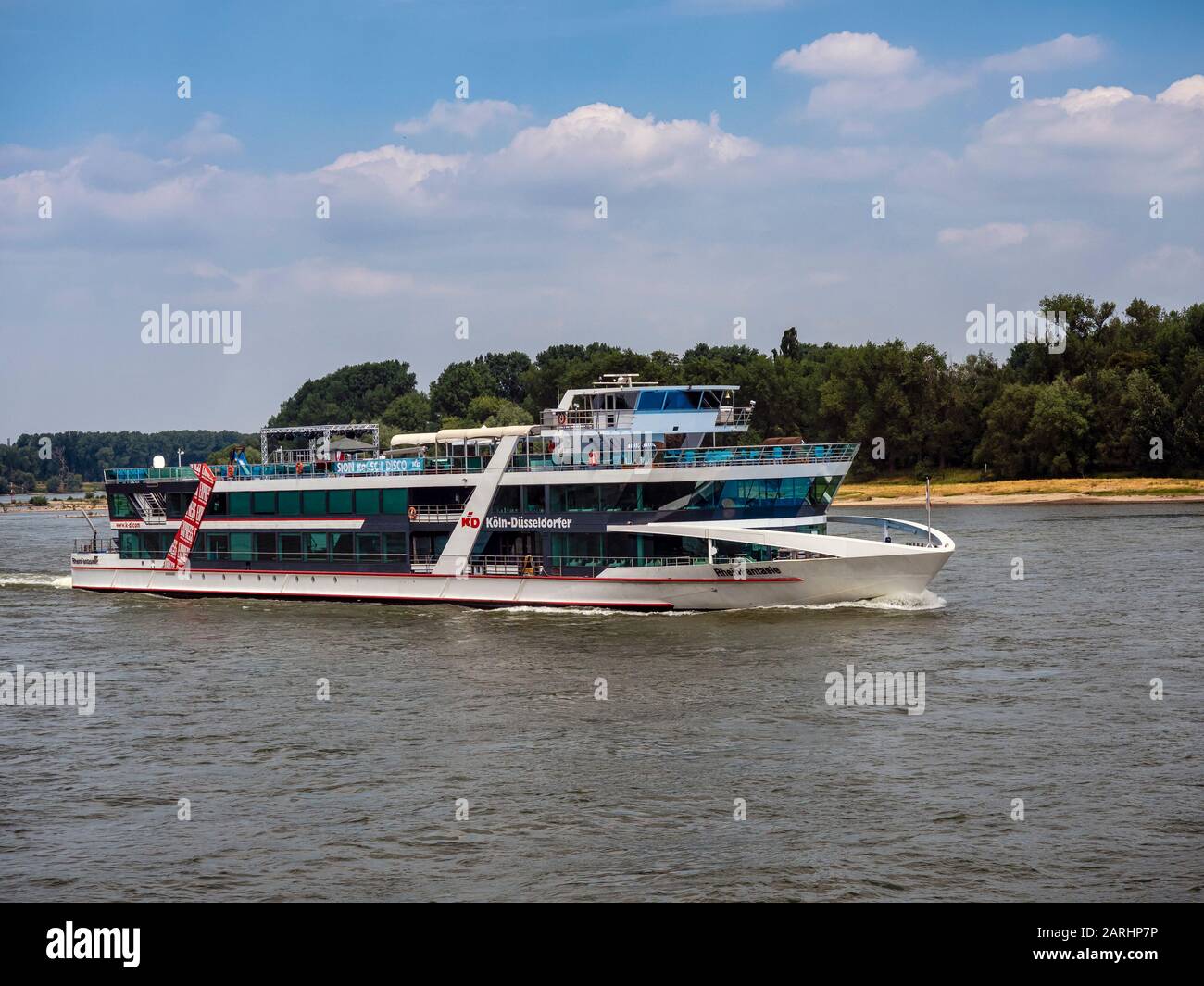 GERMANY - JULY 05, 2019: Sightseeing excursion boat on the River Rhine ...