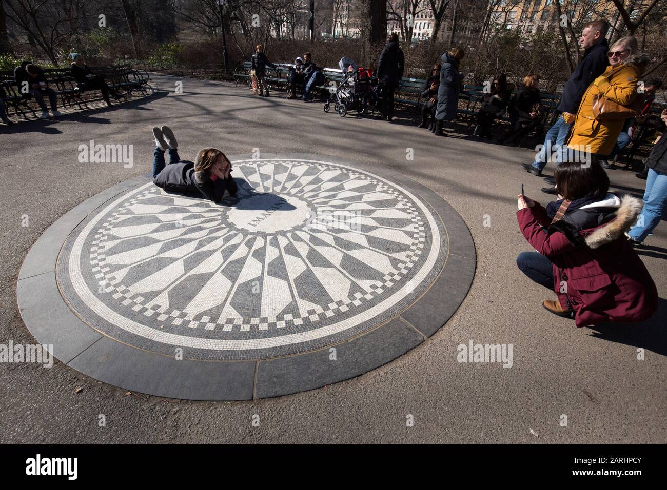 New York , USA.. John Lennon Imagine memorial in Central Park Stock ...