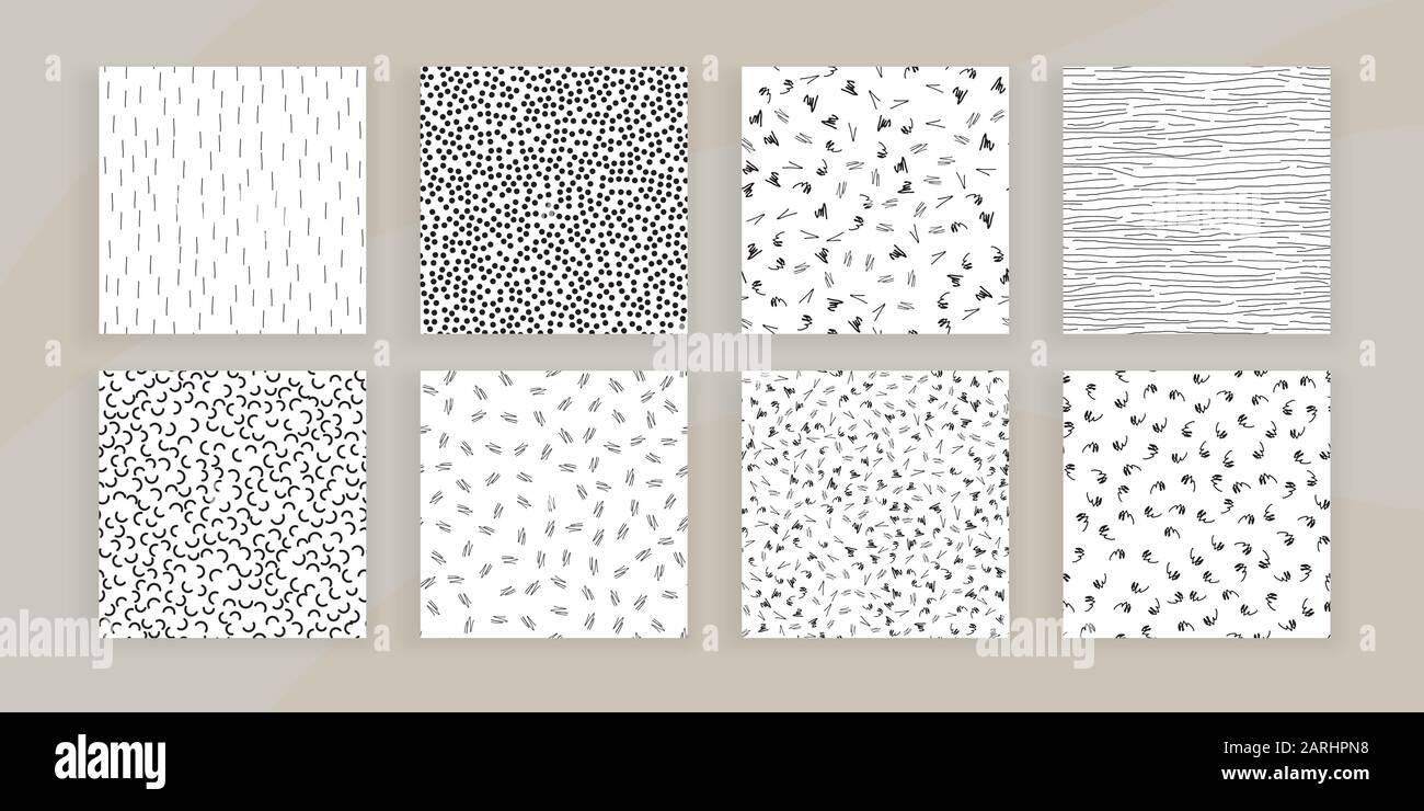 Set of Abstract Samless Patterns of doodles, lines, memphis elements ...