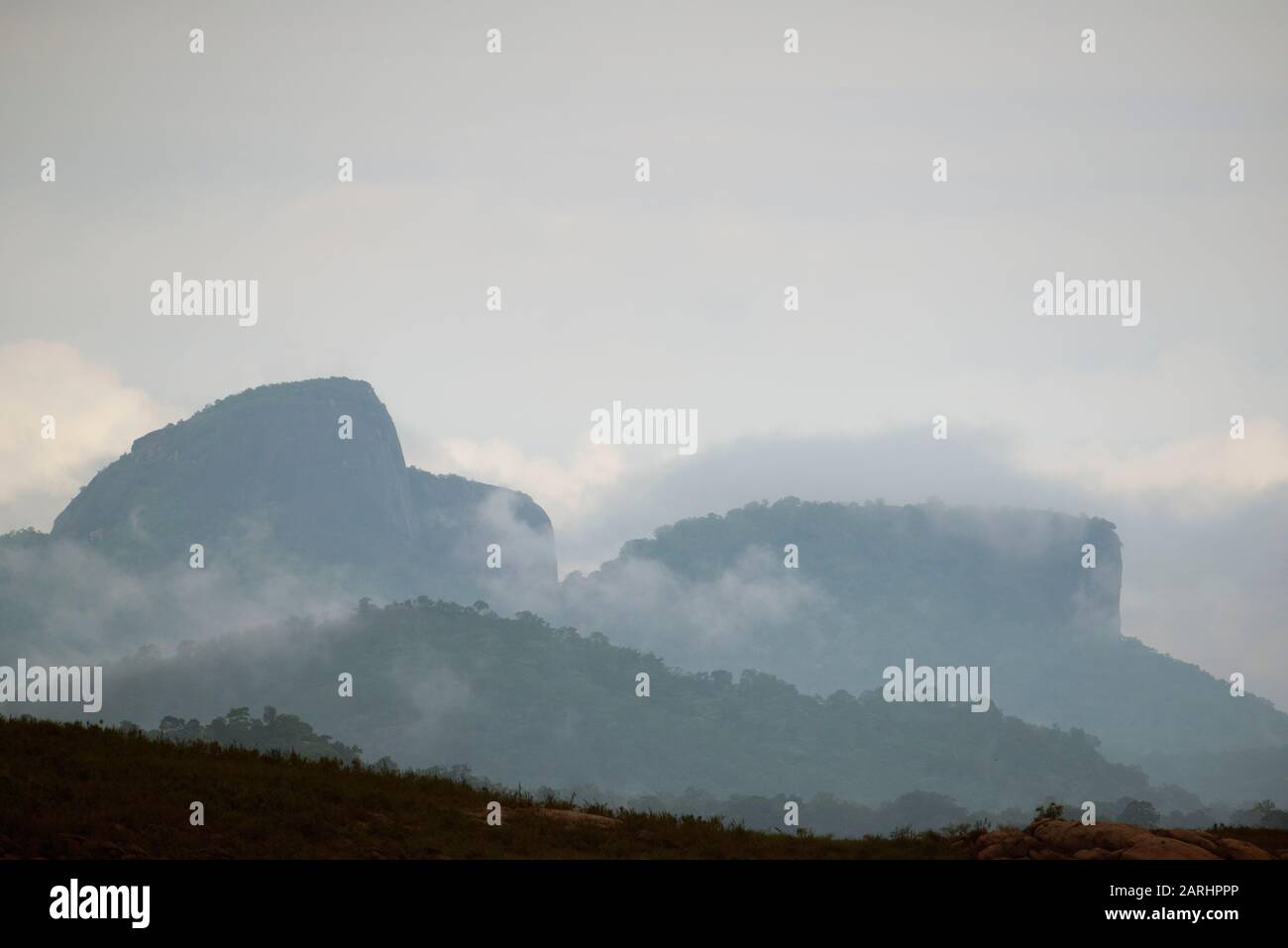 Lanscape with early morning sunrise, clouds, Senanayake Samudraya, Sri ...