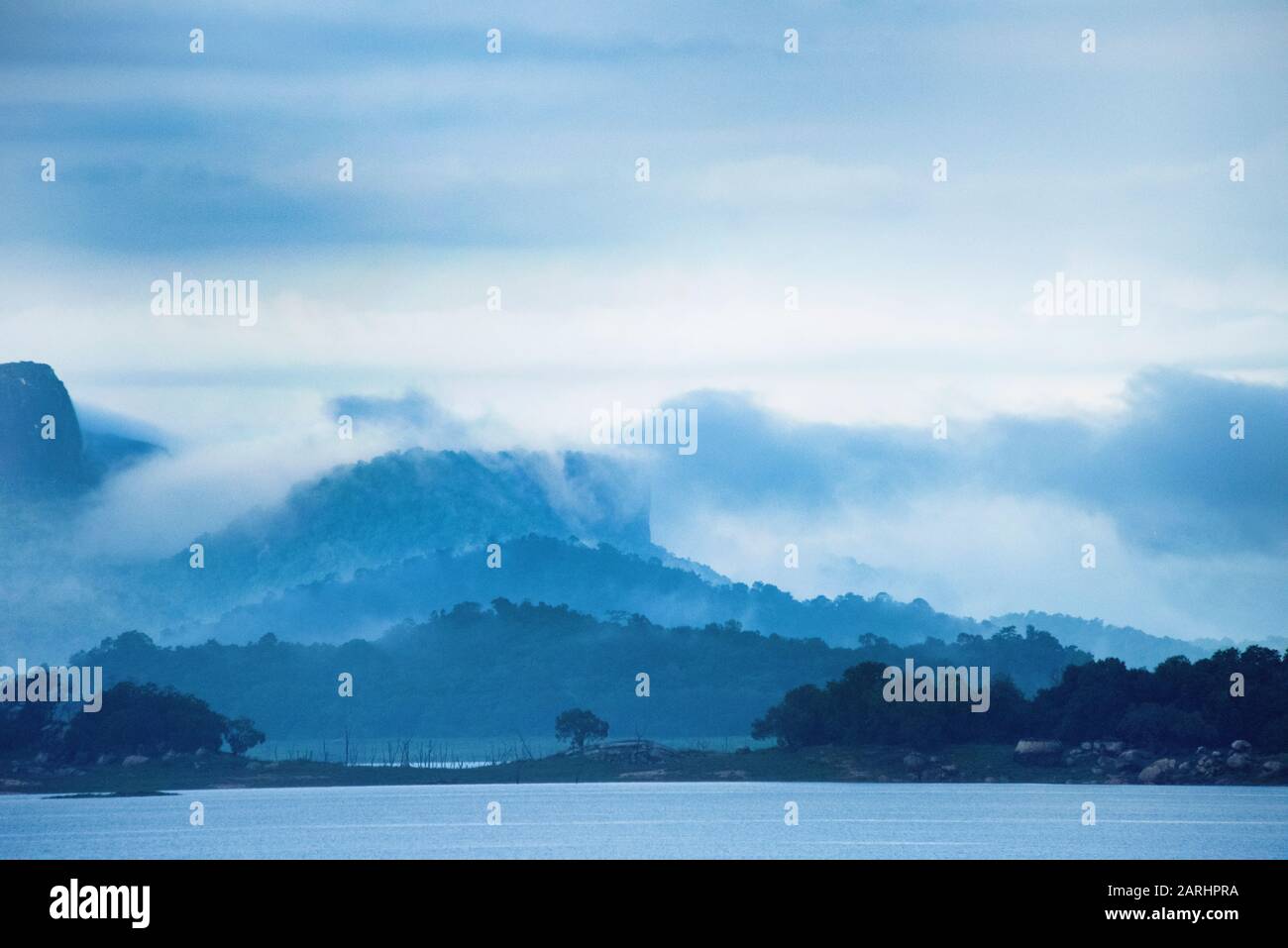 Lanscape with early morning sunrise, clouds, Senanayake Samudraya, Sri ...