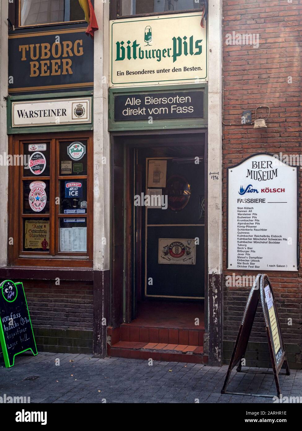 COLOGNE, GERMANY - JULY 05, 2019: Entrance to the Biermuseum cafe bar ...