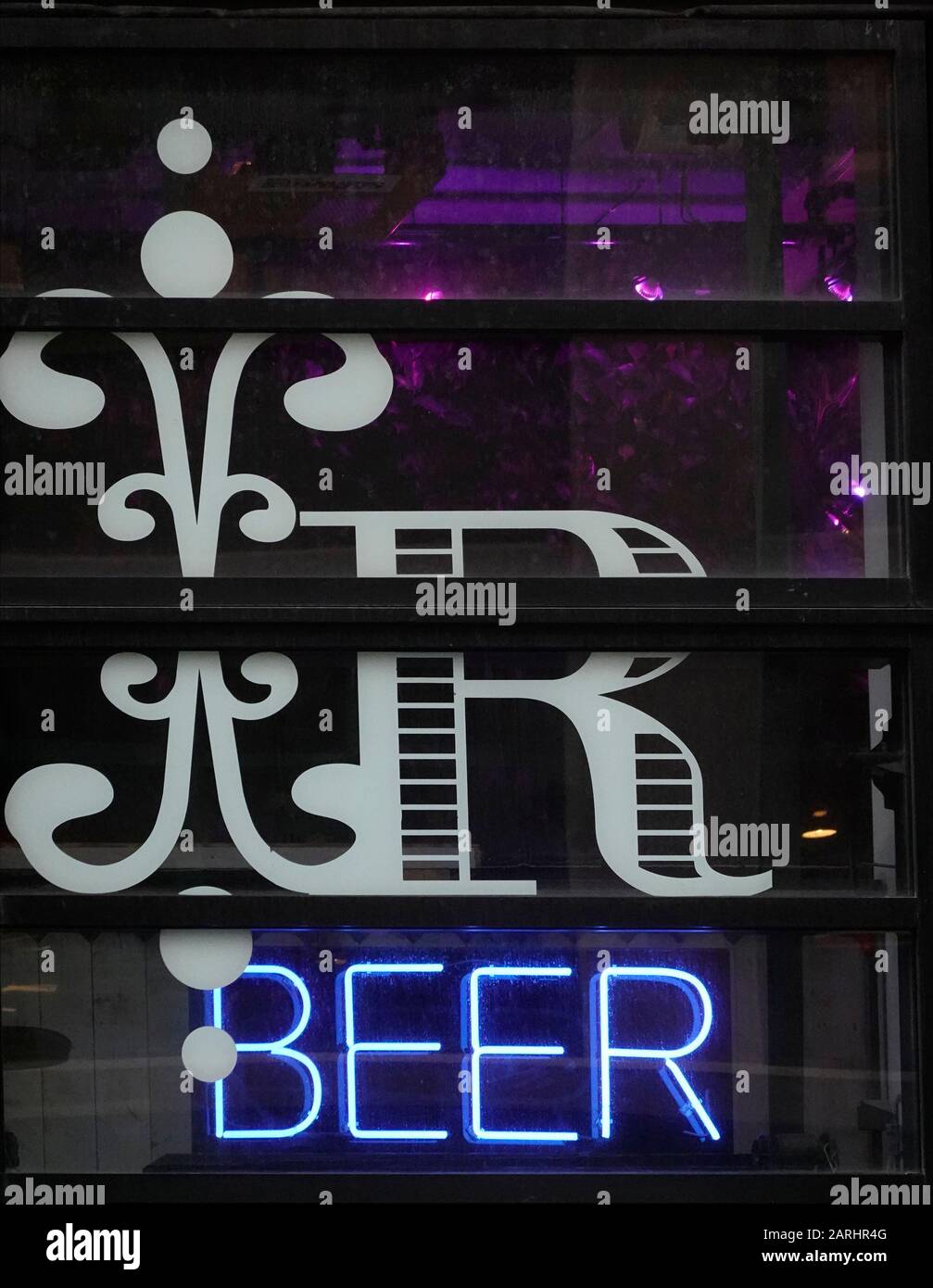 neon beer sign in Brooklyn NYC window Stock Photo - Alamy