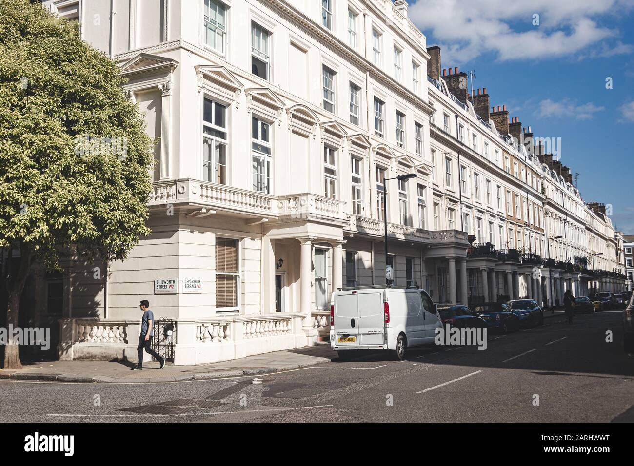 London/UK - 22/07/19: Regency white stucco terraced townhouses on ...