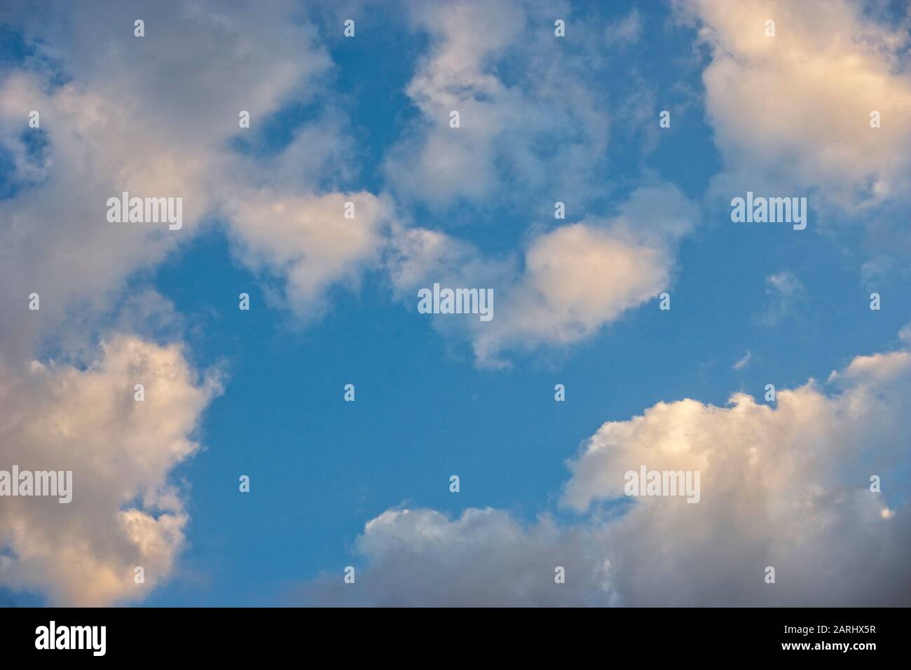 Beautiful pattern of cumulus clouds showing a clear blue sky overhead ...