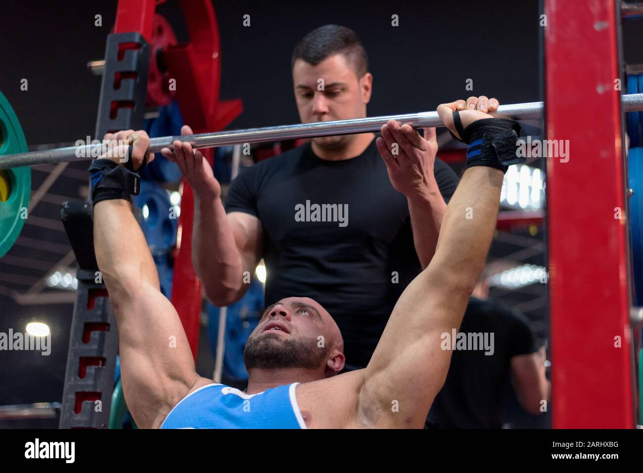 Bodybuilding Motivation. Two Bodybuilders Train Together at the Gym ...