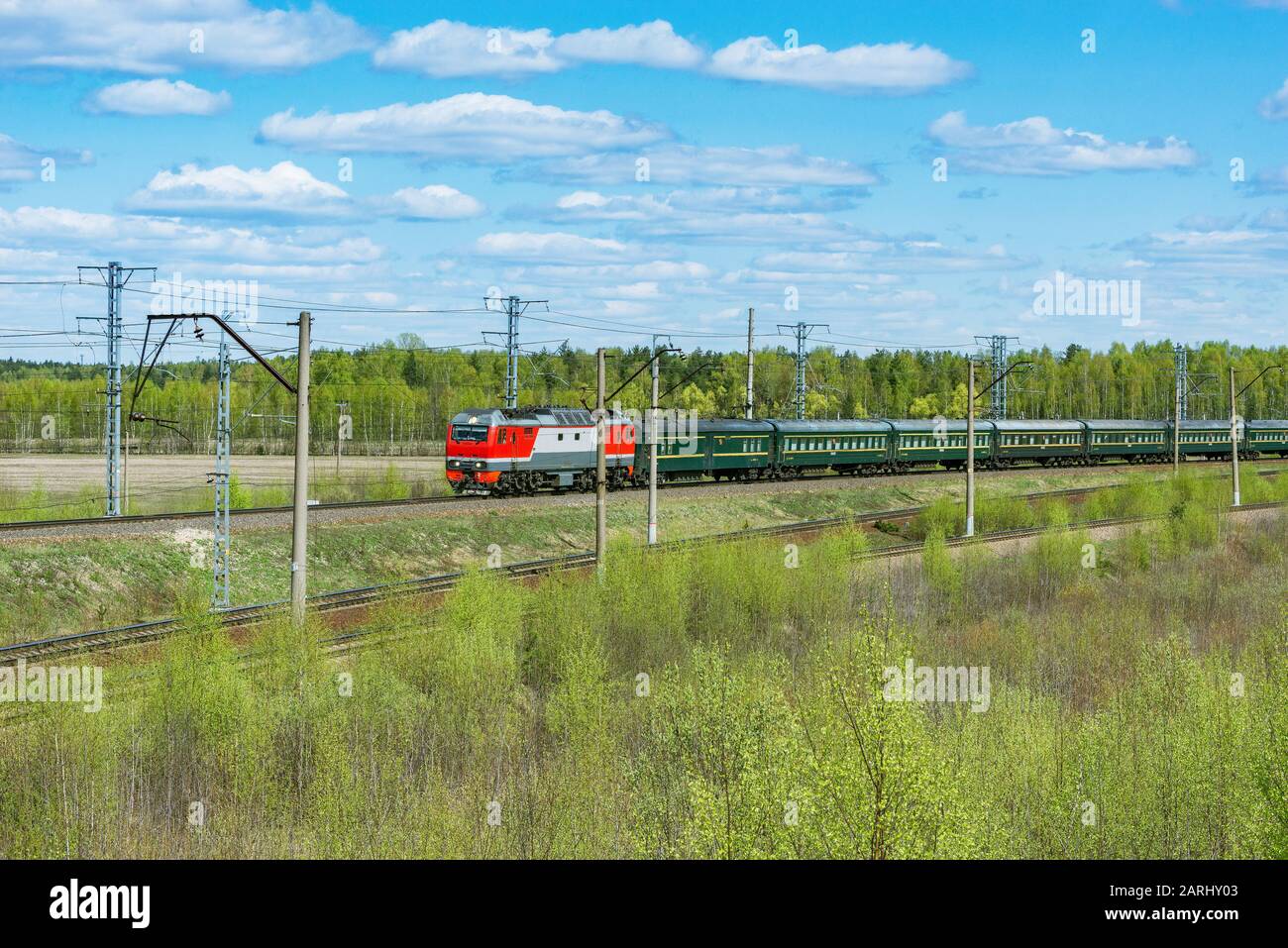 Passenger train from Beijing to Moscow approaches to the station at ...