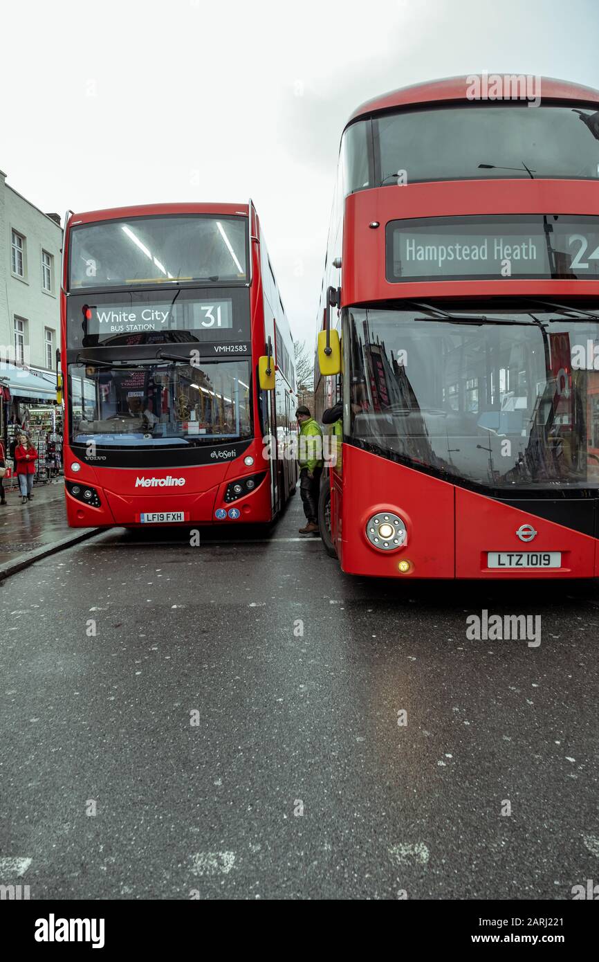 London / UK - Nov 26, 2019: red double-decker buses stopped on the ...