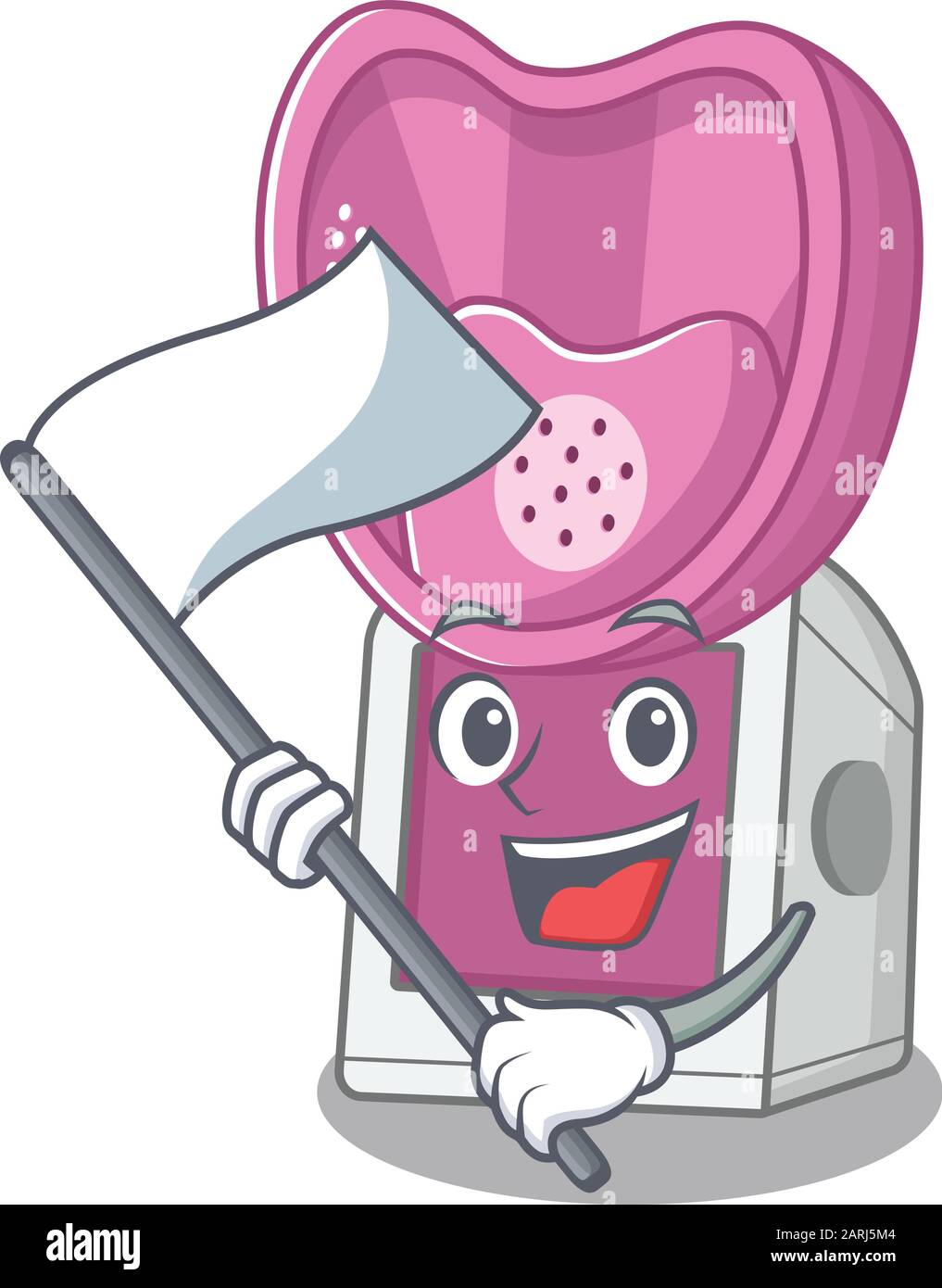 Funny steam inhaler cartoon character style holding a standing flag ...