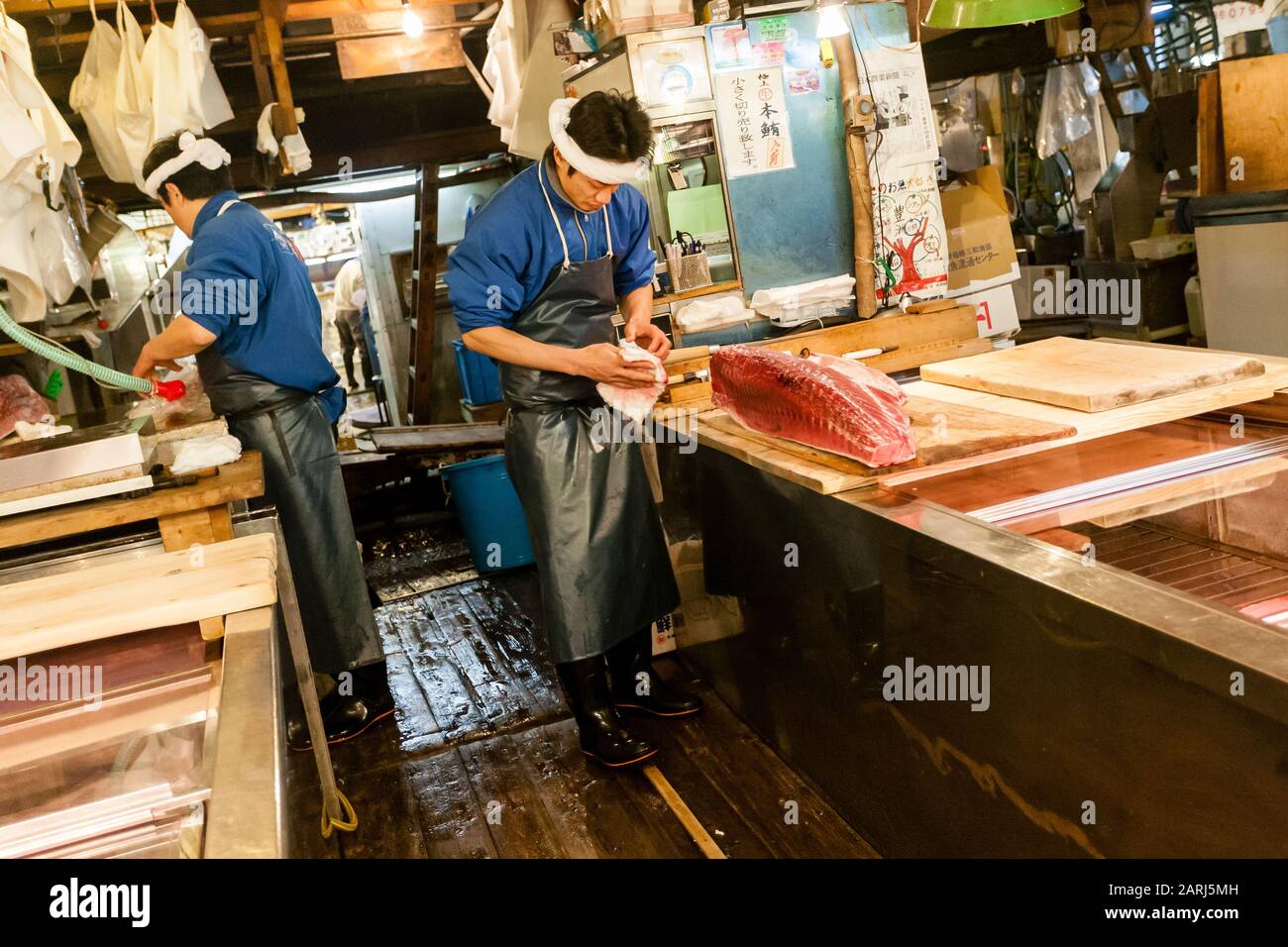 Tokyo, Japan - January 15, 2010: Early morning at Fish Market. Two ...