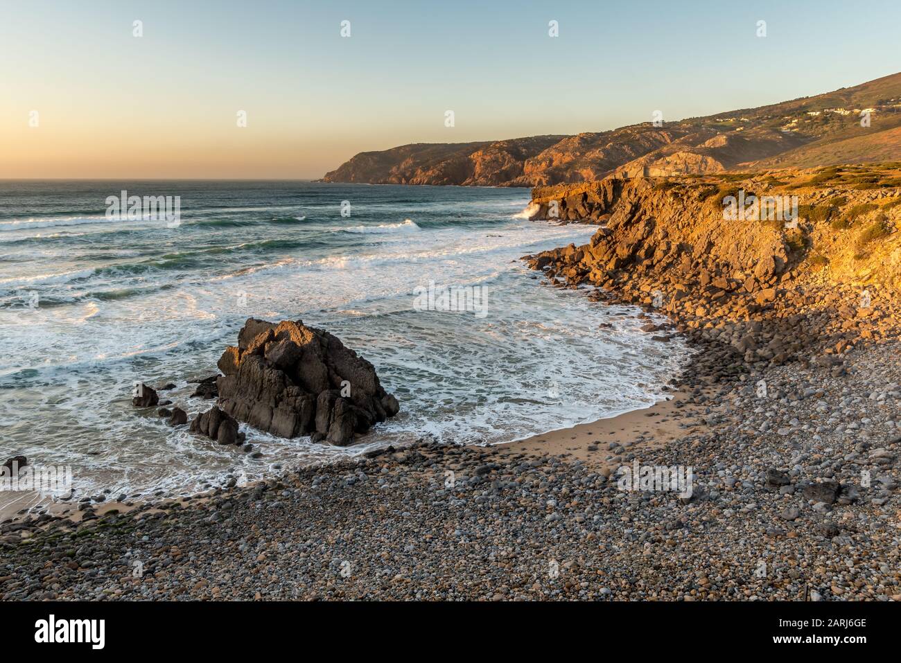 Landmark Abano beach on the Sintra coastline in Portugal in the ...