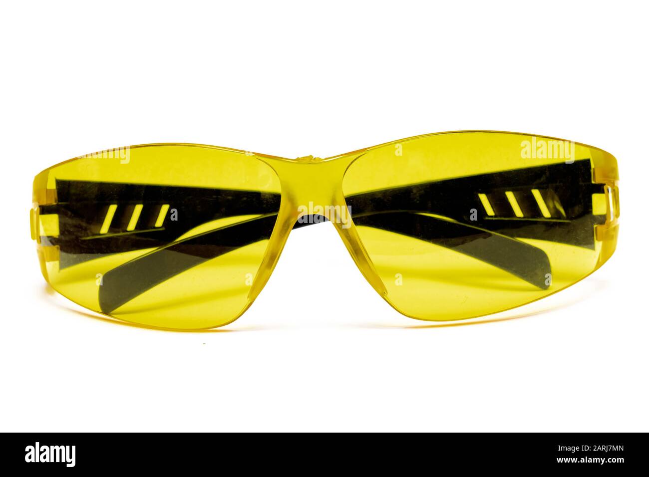 Yellow safety glasses close up, isolated on a white background Stock ...