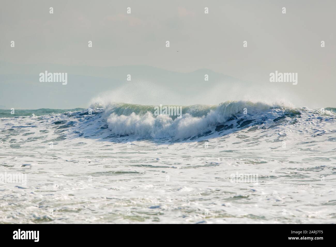 storm waves in the Black sea. The waves are in several rows, sea foam ...