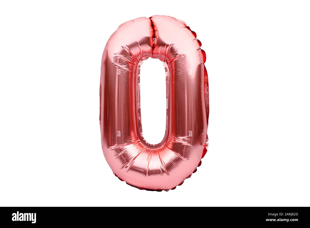 Number 0 zero, made of rose golden inflatable helium balloon. Gold pink ...