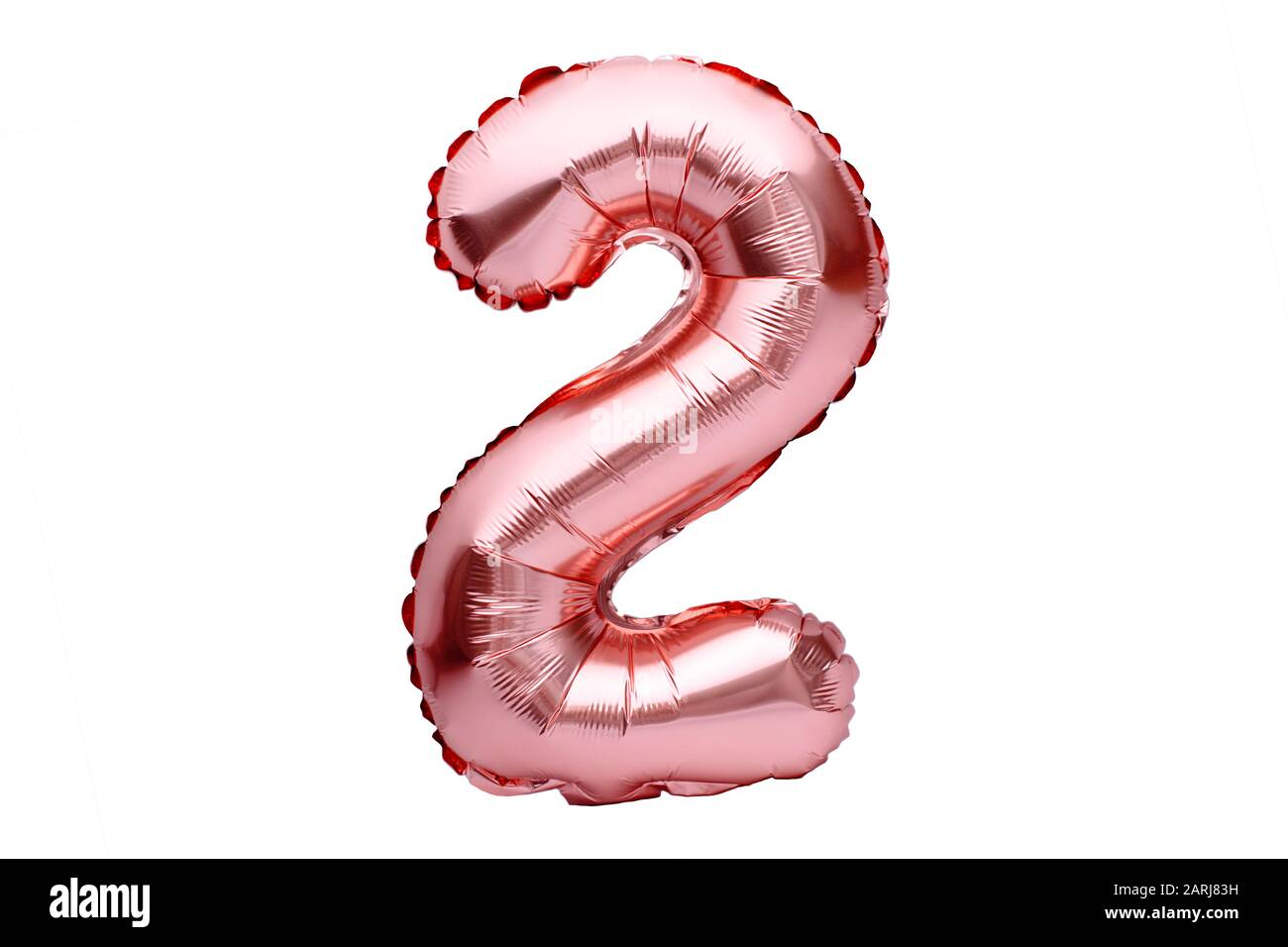 Number 2 two, made of rose golden inflatable helium balloon. Gold pink ...