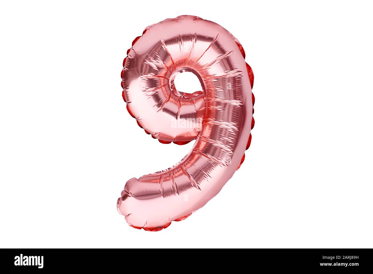 Number 9 nine, made of rose golden inflatable helium balloon. Gold pink ...