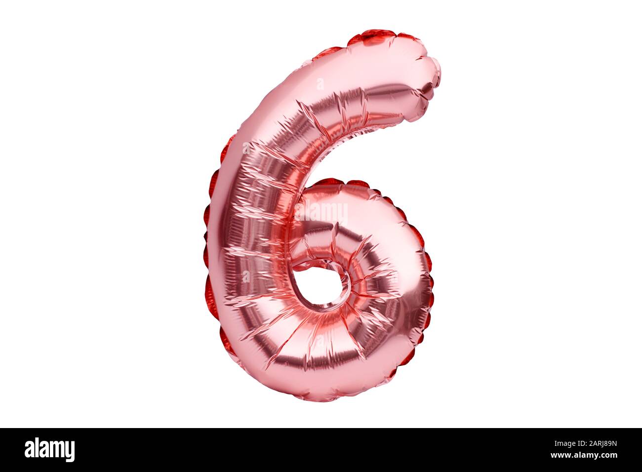Number 6 six, made of rose golden inflatable helium balloon. Gold pink ...