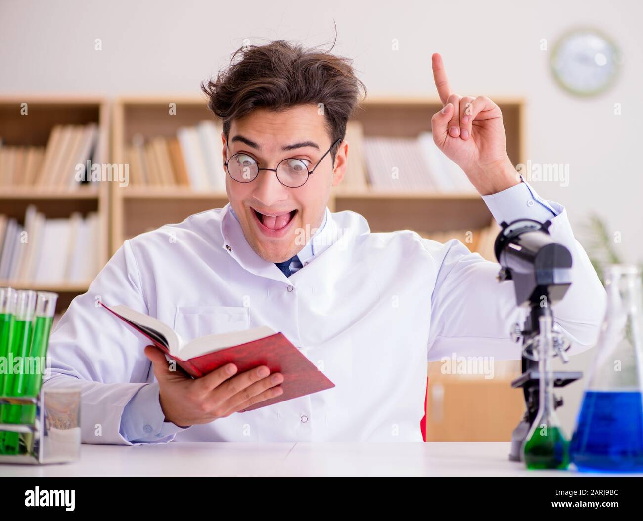 The mad crazy scientist doctor doing experiments in a laboratory Stock ...
