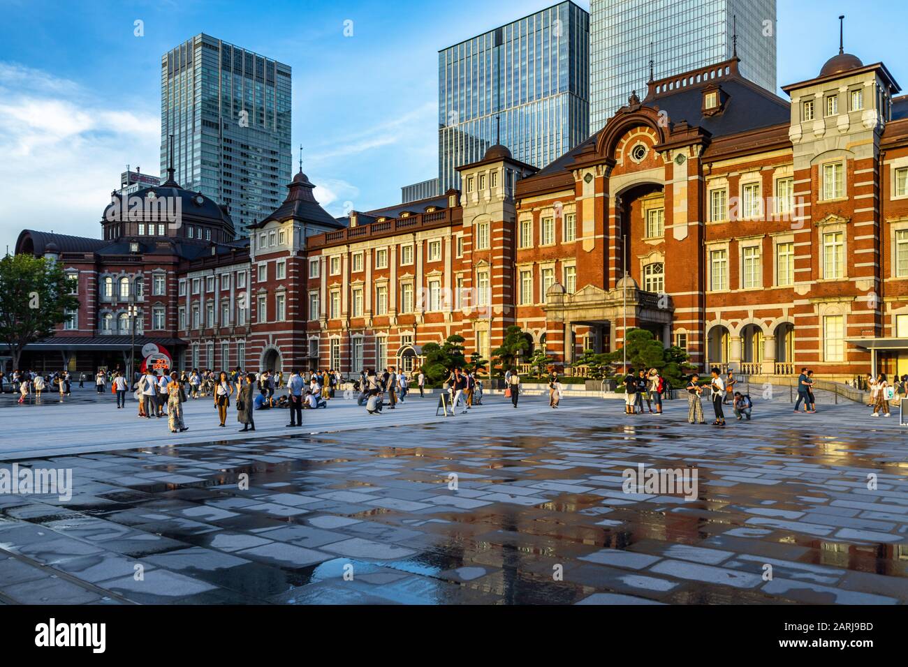 Red brick facade at sunset of Tokyo Station on the Marunouchi side ...