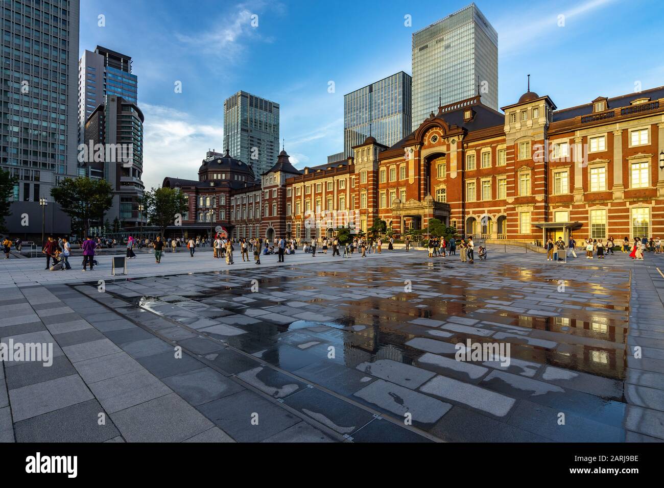 Red brick facade at sunset of Tokyo Station on the Marunouchi side ...