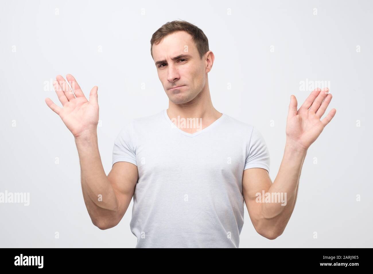 Attractive Mature Man Shows Refusal Gesture Does Not Want To