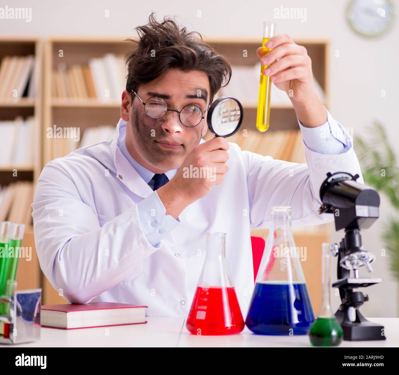 The mad crazy scientist doctor doing experiments in a laboratory Stock ...