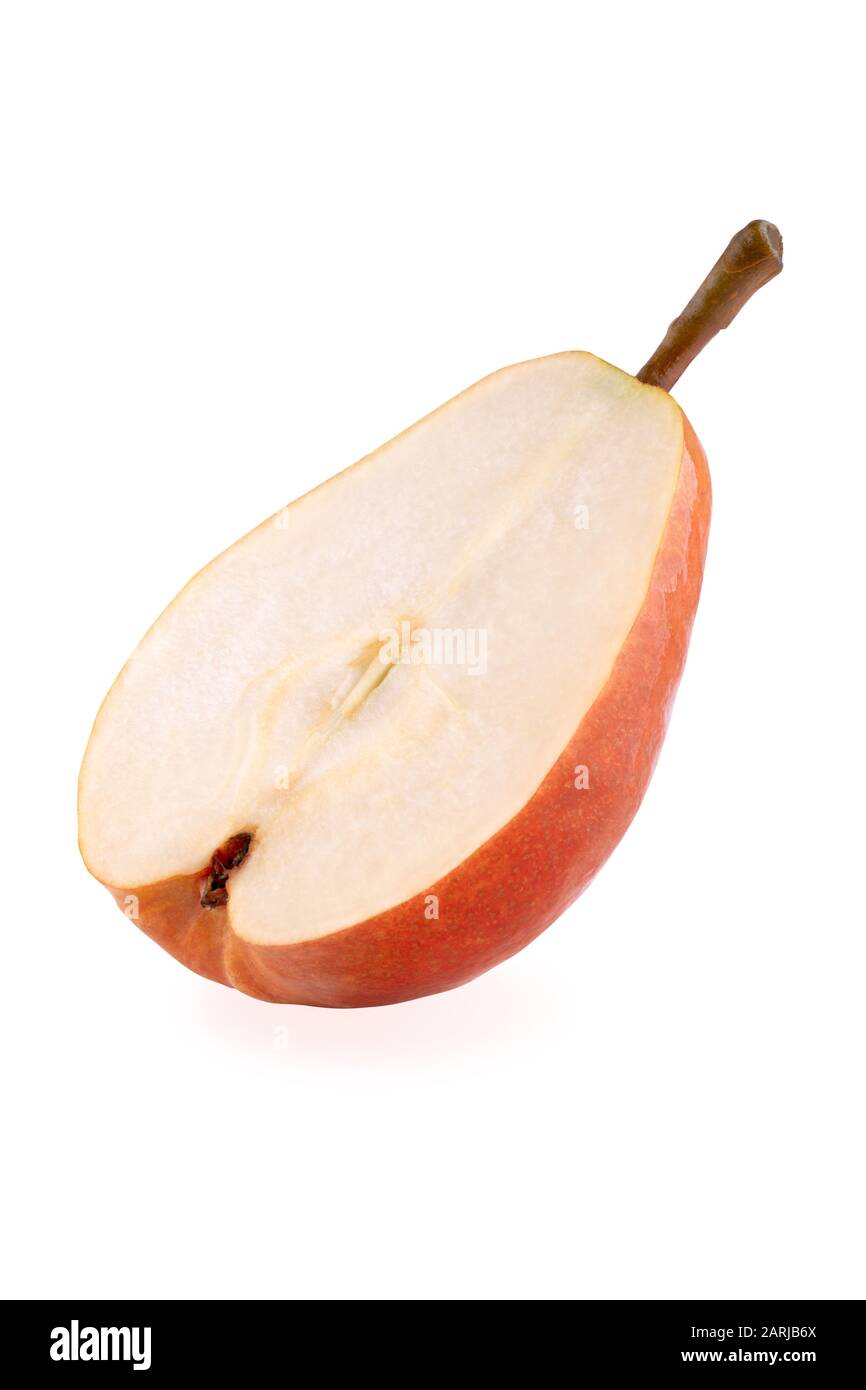 Half yellow and red pear fruit isolated on white Stock Photo - Alamy