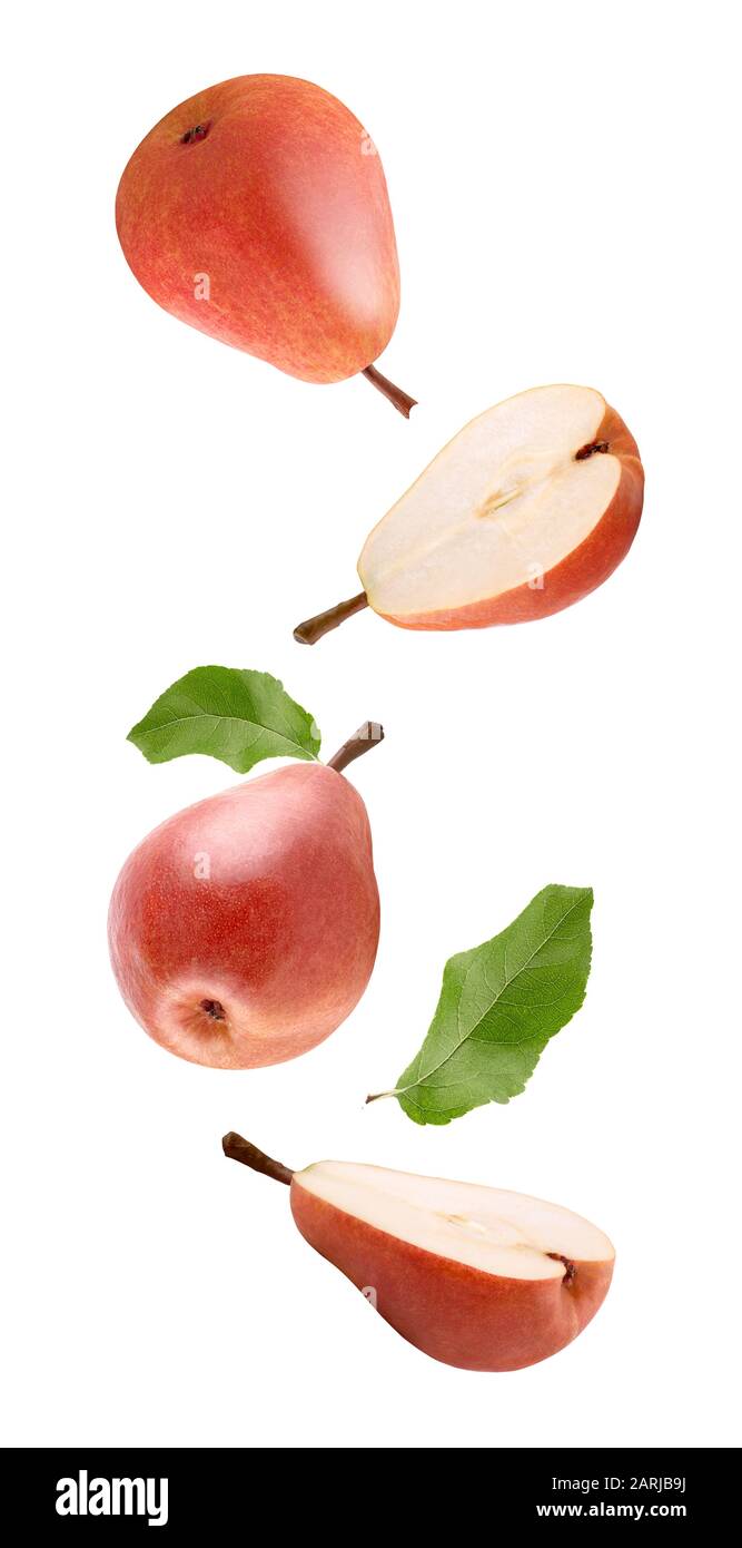 Floating pear fruits isolated on white background Stock Photo - Alamy