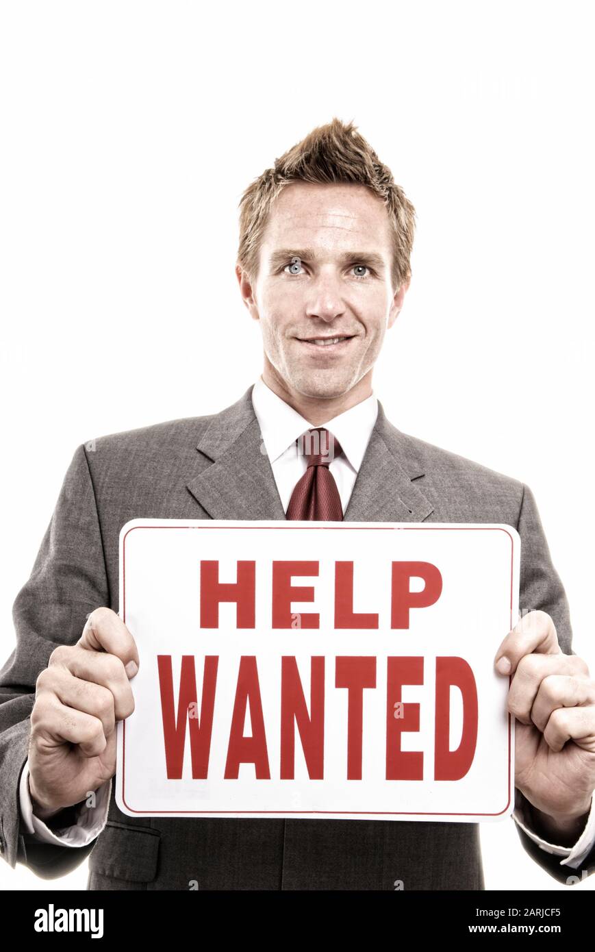 Businessman showing placard in front hi-res stock photography and ...