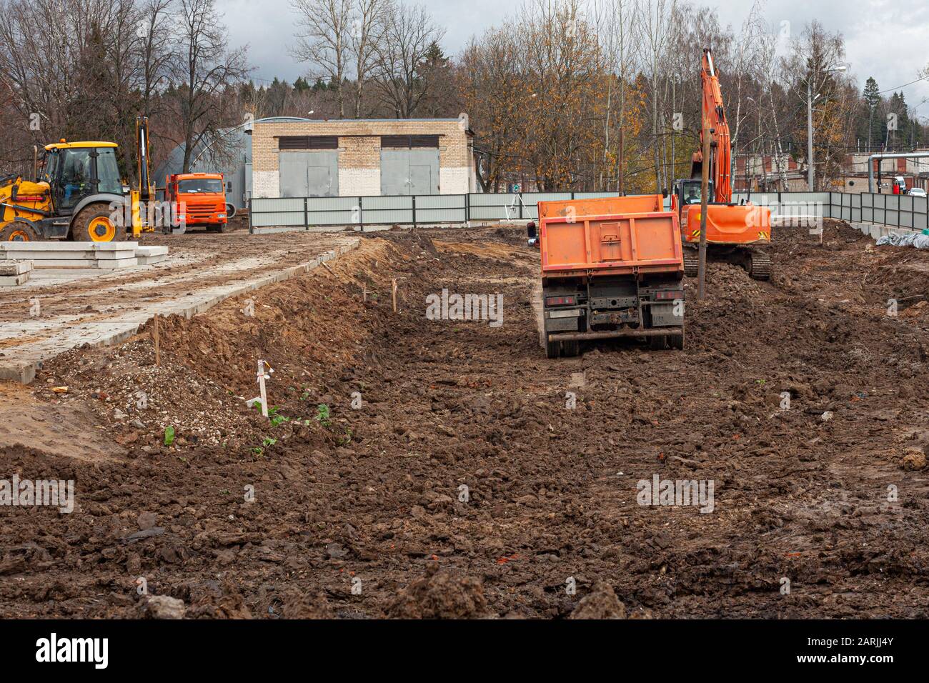 Start building a house. Construction site to create the foundation of ...